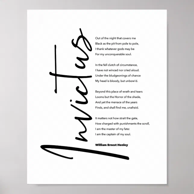 Invictus Poem by Henley in Modern Black Script Poster | Zazzle
