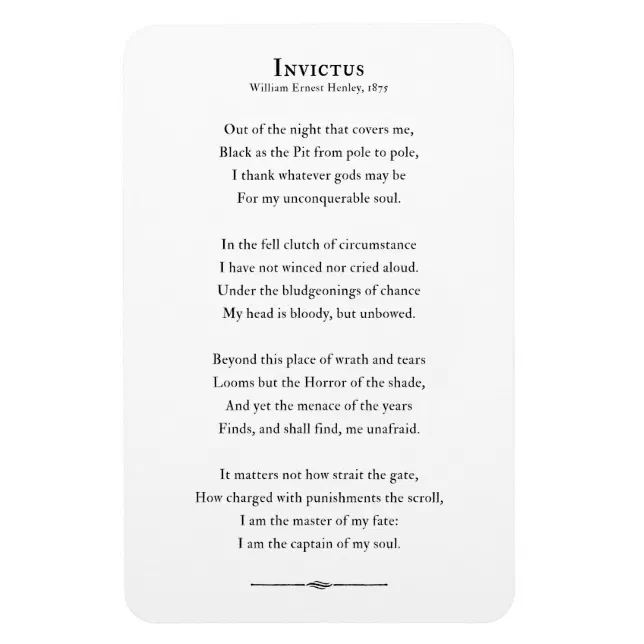 Invictus Poem, inspirational quote fridge magnet | Zazzle