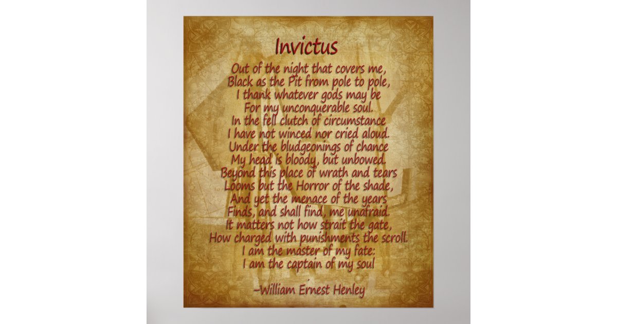 Invictus, poem on parchment look background poster | Zazzle