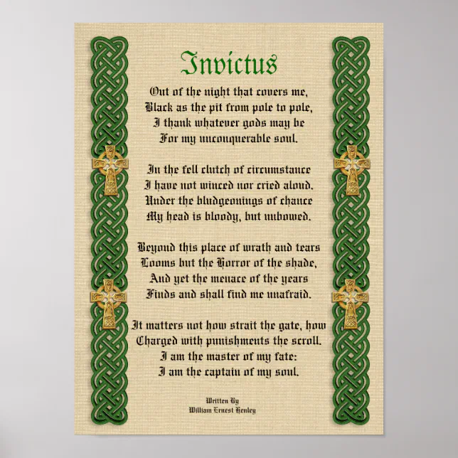 Invictus, Victorian poem Celtic Knots and crosses Poster | Zazzle