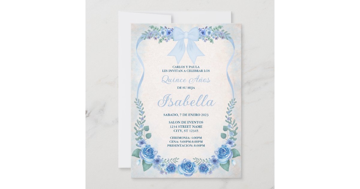 INVITACION AZUL FLORAL INVITATION | Zazzle