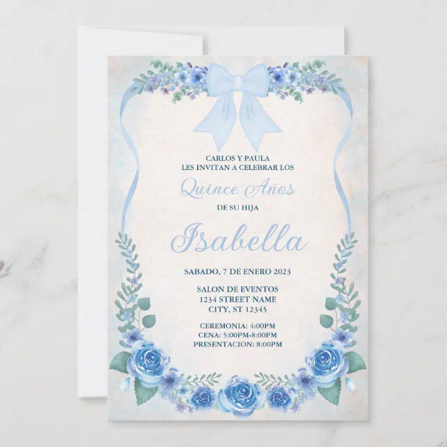 INVITACION AZUL FLORAL INVITATION | Zazzle