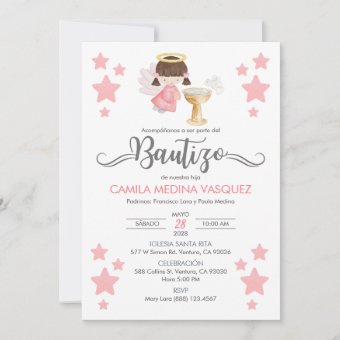 Invitacion Bautizo Angel Baptism Angel and Stars Invitation | Zazzle