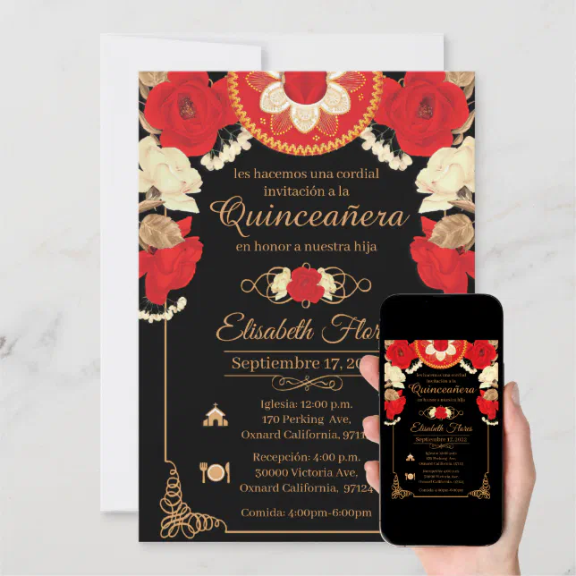 Invitacion Charro Invitation, Red, Black and Gold Announcement | Zazzle