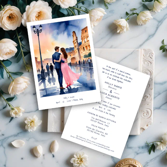 Invitación Rome Coliseum Colorful Cityscape Weddin Invitation | Zazzle