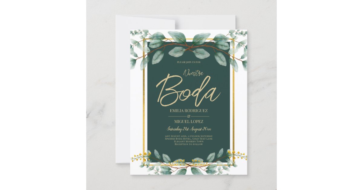 Invitaciones de Boda Bilingües Verde Esmeralda | Zazzle