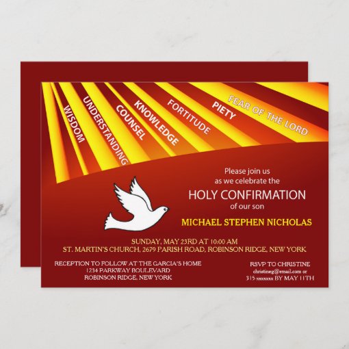 Invitation Confirmation Gold and Red Rays | Zazzle