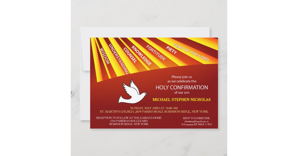 Invitation Confirmation Gold and Red Rays | Zazzle
