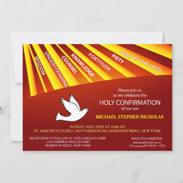Invitation Confirmation Gold and Red Rays | Zazzle
