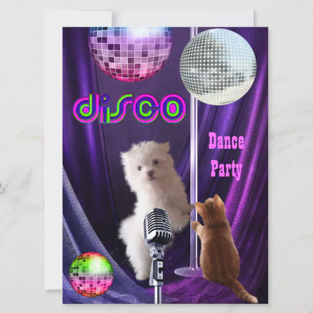 Invitation Disco Party Dog Cat Maltese Puppy | Zazzle