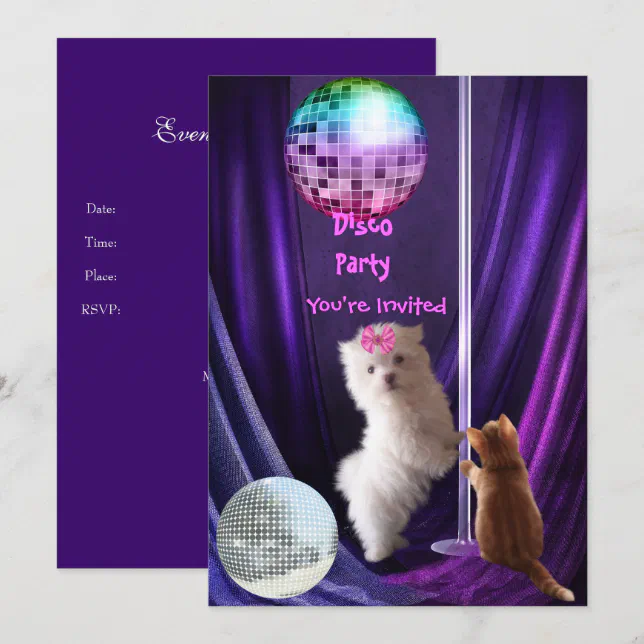 Invitation Disco Party Dog Cat Maltese Puppy | Zazzle