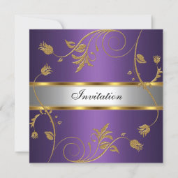 Invitation Elegant Purple Gold Silver Floral | Zazzle