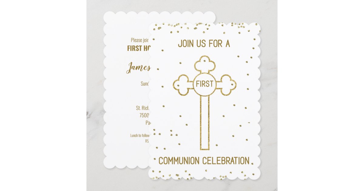Invitation First Holy Communion Gold Look Cross | Zazzle