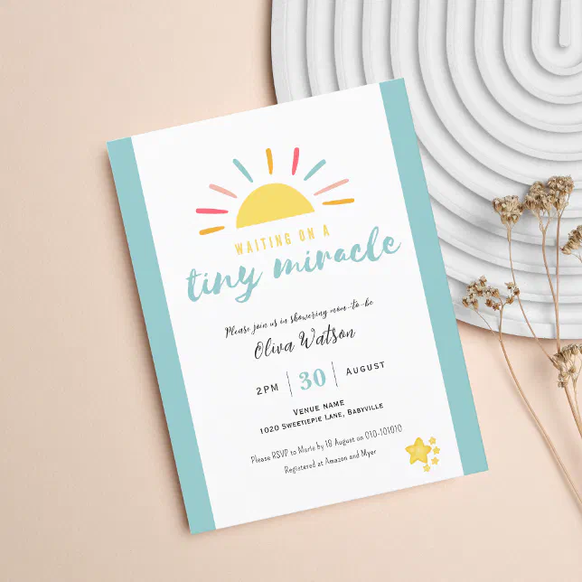 Invitation Postcard, Blue Baby Shower Tiny Miracle Postcard | Zazzle
