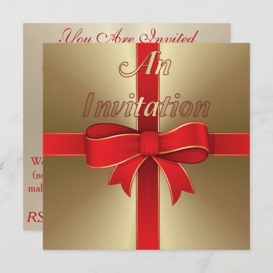 Invitation - Red Bow & Ribbon on Gold | Zazzle.com