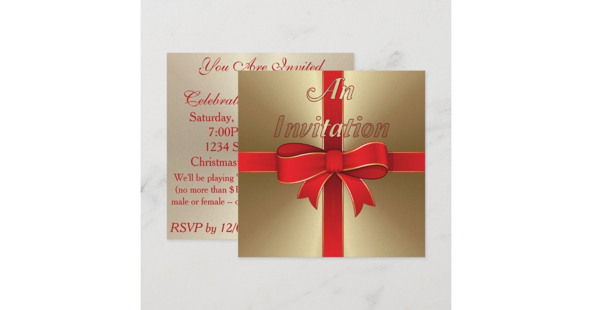 Invitation - Red Bow & Ribbon on Gold | Zazzle