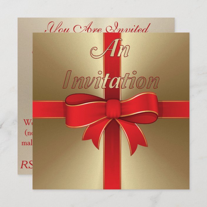 Invitation - Red Bow & Ribbon on Gold | Zazzle.com