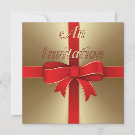 Invitation - Red Bow & Ribbon on Gold | Zazzle