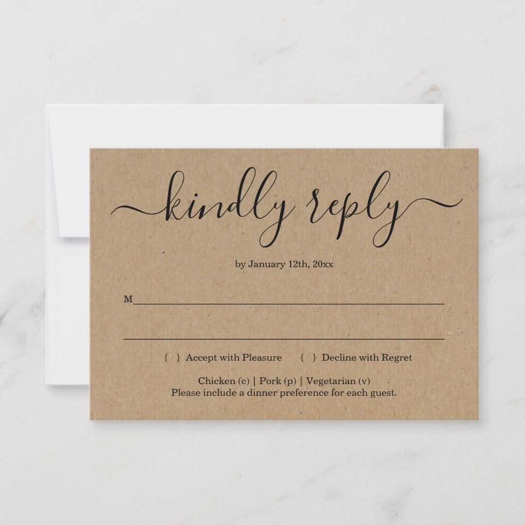 Invitation Reply Card Insert - Rustic Kraft | Zazzle