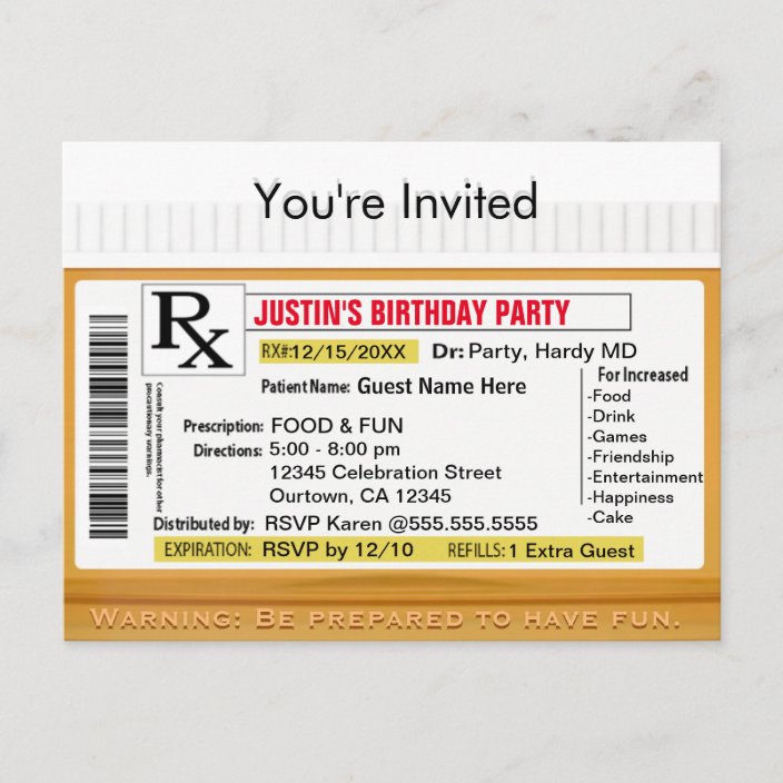 Invitation | RX Prescription for Fun | Zazzle.com
