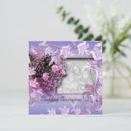 Invitation Wedding Purple Photo Floral Frame | Zazzle