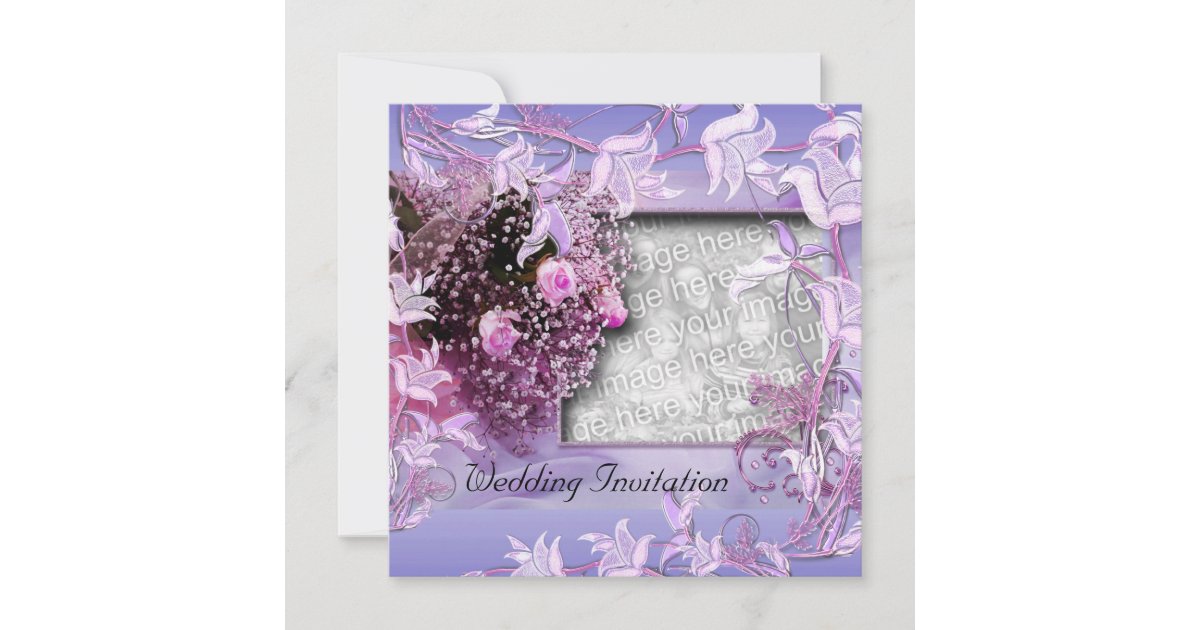 Invitation Wedding Purple Photo Floral Frame | Zazzle