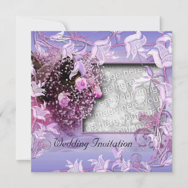 Invitation Wedding Purple Photo Floral Frame | Zazzle