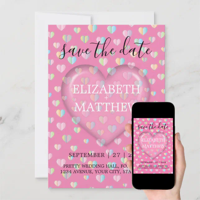 Invitation with Pink Heart and Speckles Template | Zazzle