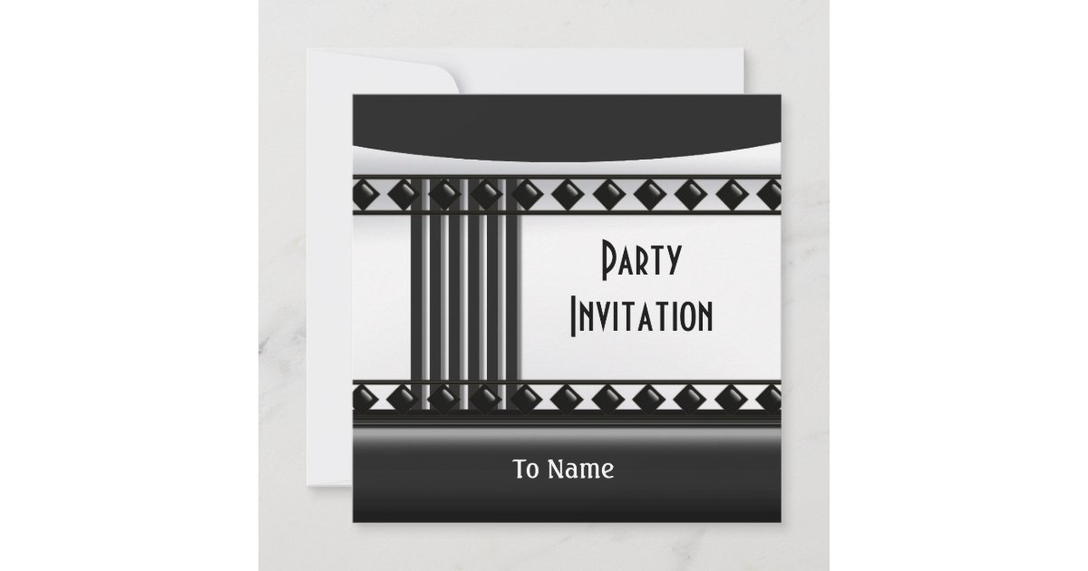 Invitation Zizzago Black White Art Deco | Zazzle