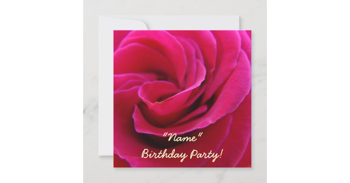 Invitations Birthday Party Pink Rose Flower Cards | Zazzle