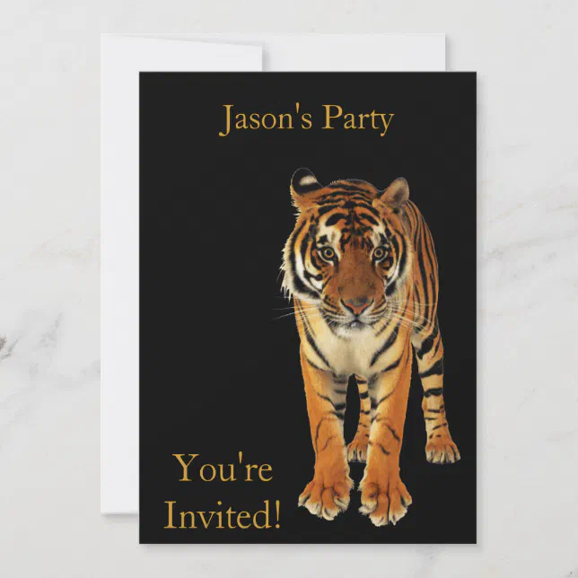 Invite Birthday Party Tiger On Black | Zazzle