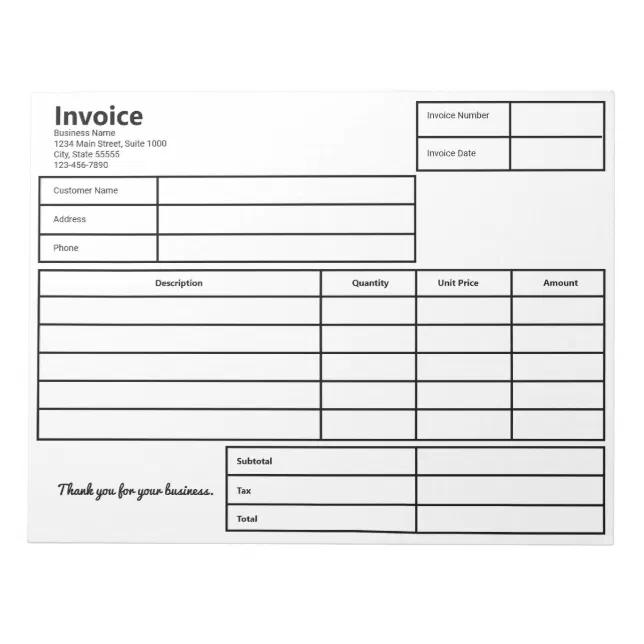 Invoice Black and White Simple Business Template Notepad | Zazzle