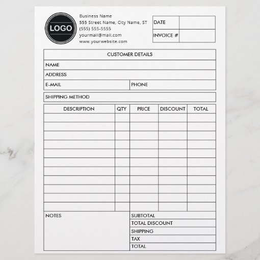 Invoice Business Sales Form Receipt, Add Logo Flyer | Zazzle