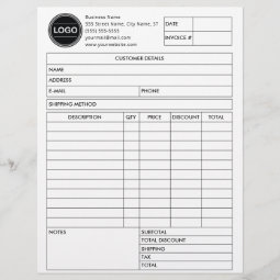 Invoice Business Sales Form Receipt, Add Logo Letterhead | Zazzle