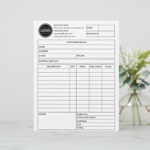 Invoice Business Sales Form Receipt, Add Logo Letterhead | Zazzle