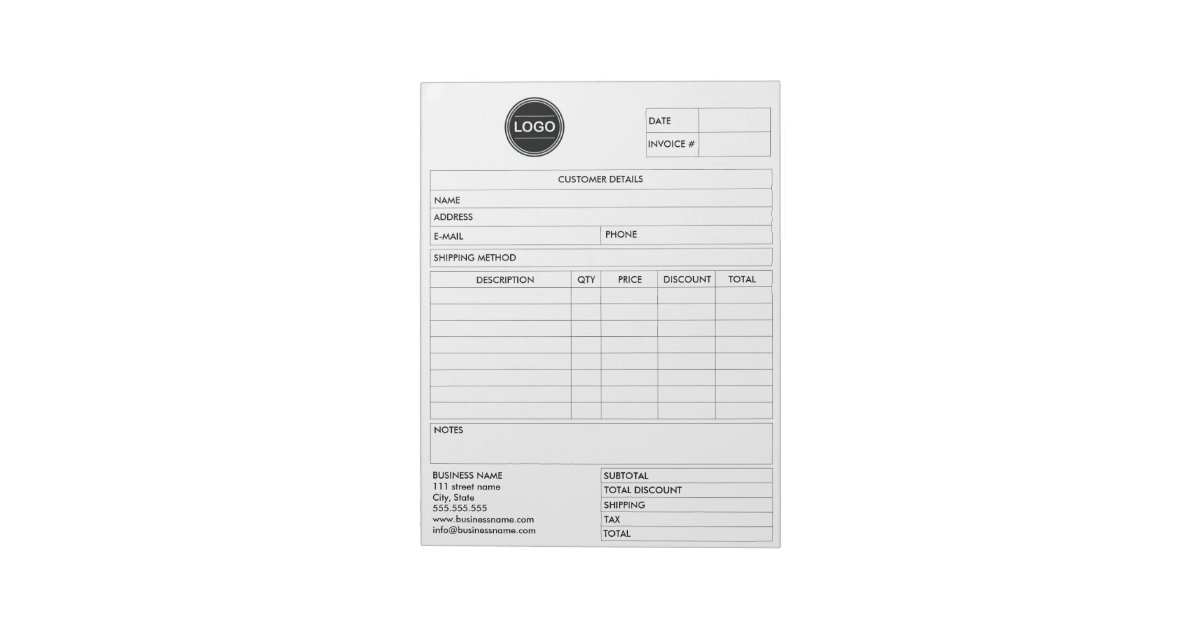 Invoice Business Sales Form Receipt, Add Logo Notepad | Zazzle