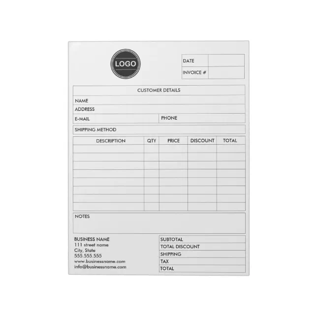 Invoice Business Sales Form Receipt, Add Logo Notepad | Zazzle