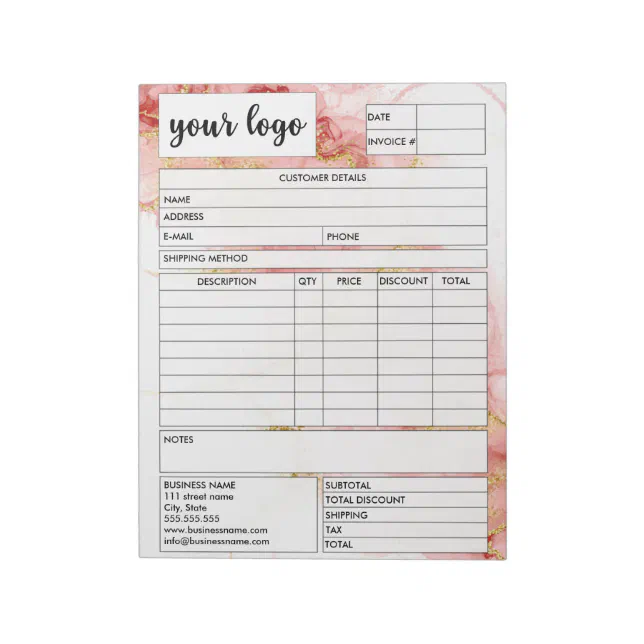 Invoice Business Sales Form Receipt, Add Logo Notepad | Zazzle
