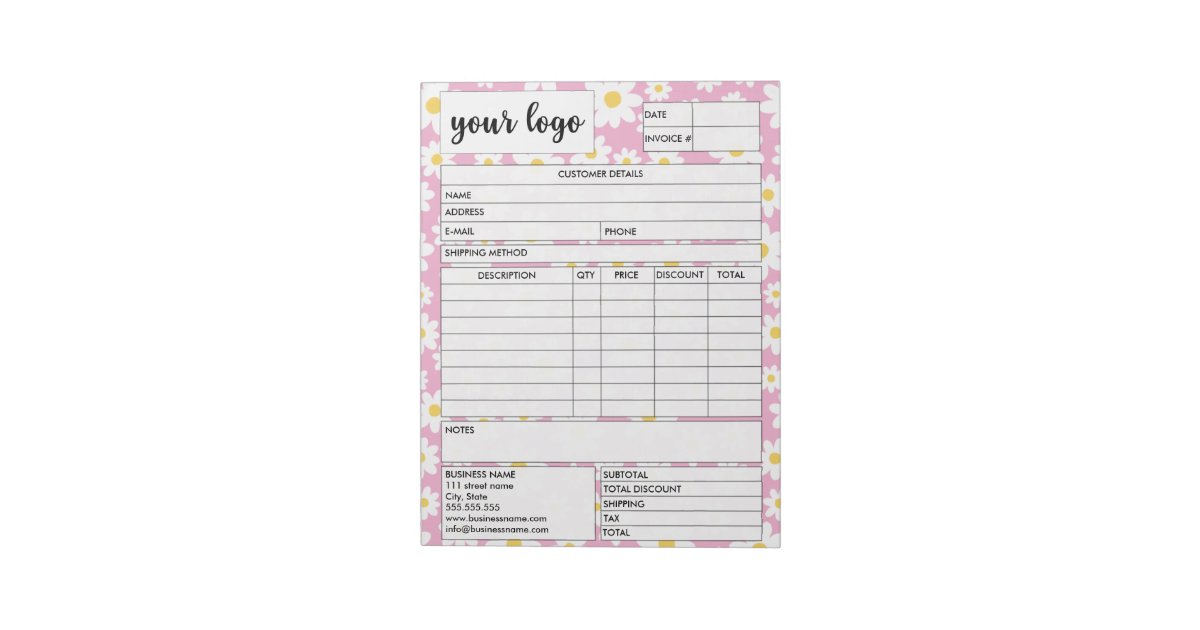 Invoice Business Sales Form Receipt, Add Logo Notepad | Zazzle