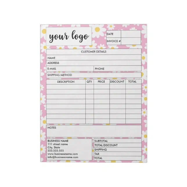 Invoice Business Sales Form Receipt, Add Logo Notepad | Zazzle