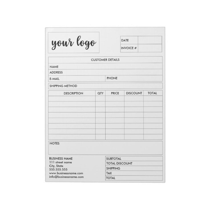 Invoice Business Sales Form Receipt, Add Logo Notepad | Zazzle