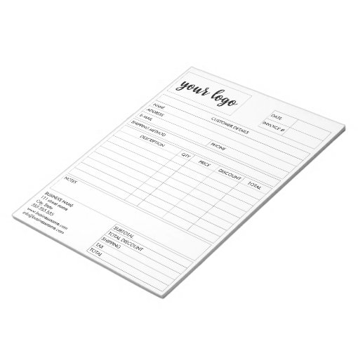 Invoice Business Sales Form Receipt, Add Logo Notepad | Zazzle