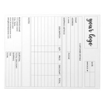 Invoice Business Sales Form Receipt, Add Logo Notepad | Zazzle