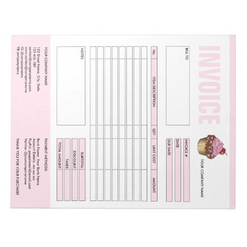 Invoice Form Business Quotation Bakery cake sweets Notepad | Zazzle