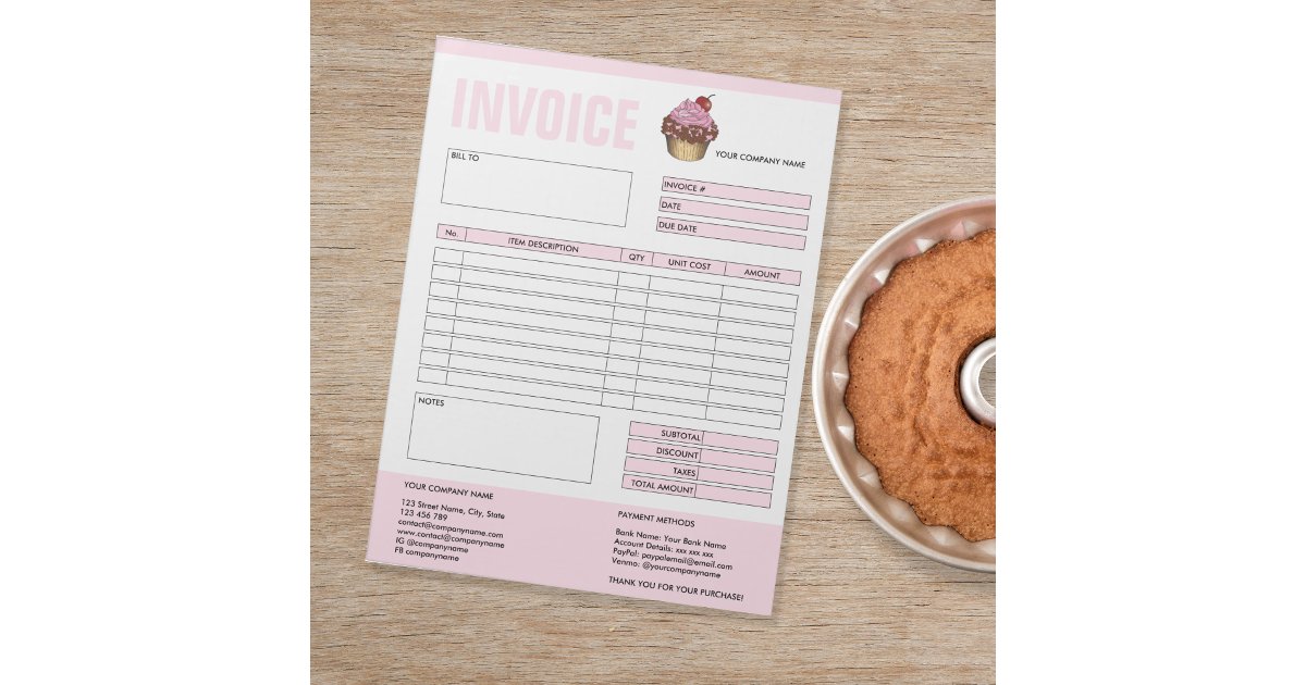 Invoice Form Business Quotation Bakery cake sweets Notepad | Zazzle