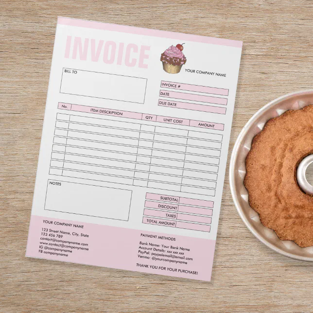 Invoice Form Business Quotation Bakery cake sweets Notepad | Zazzle