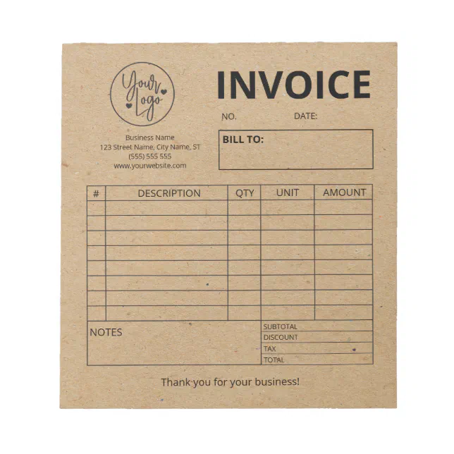Invoice Order Form Small Business Logo Kraft Notepad | Zazzle