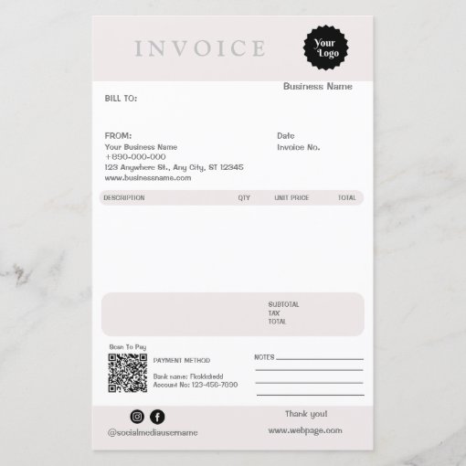 Invoice Sales Receipt Small Business Add Logo | Zazzle