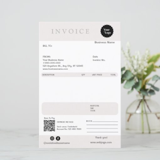 Invoice Sales Receipt Small Business Add Logo | Zazzle