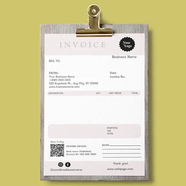 Invoice Sales Receipt Small Business Add Logo | Zazzle